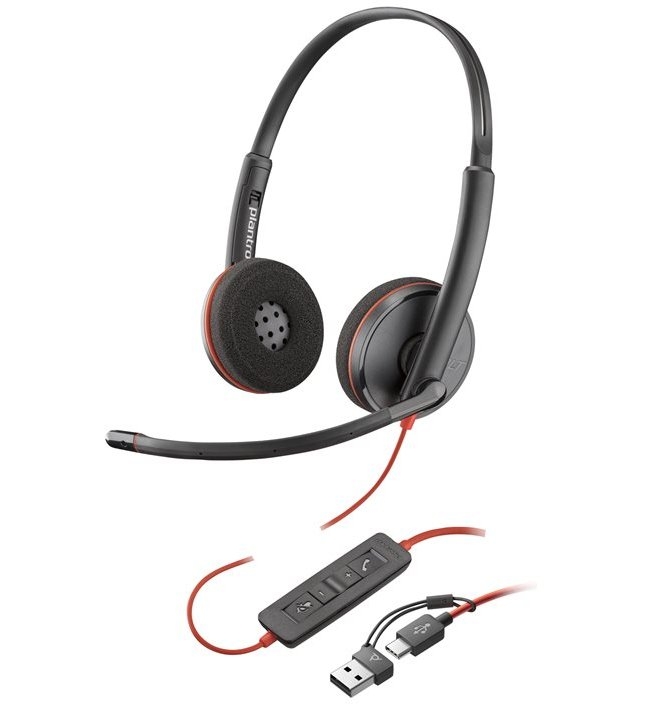 Слушалки HP Poly Blackwire 3220 Stereo USB-C +USB-C/A адаптер 8X228aa ...